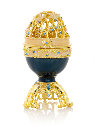Golden Blue Faberge Egg with a Golden Elephant