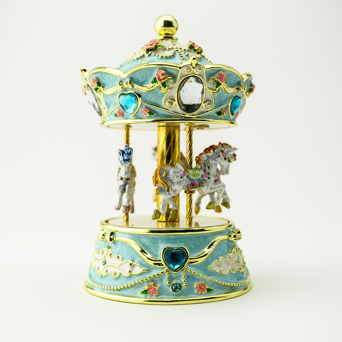 Blue Wind up Horse Carousel Faberge Egg