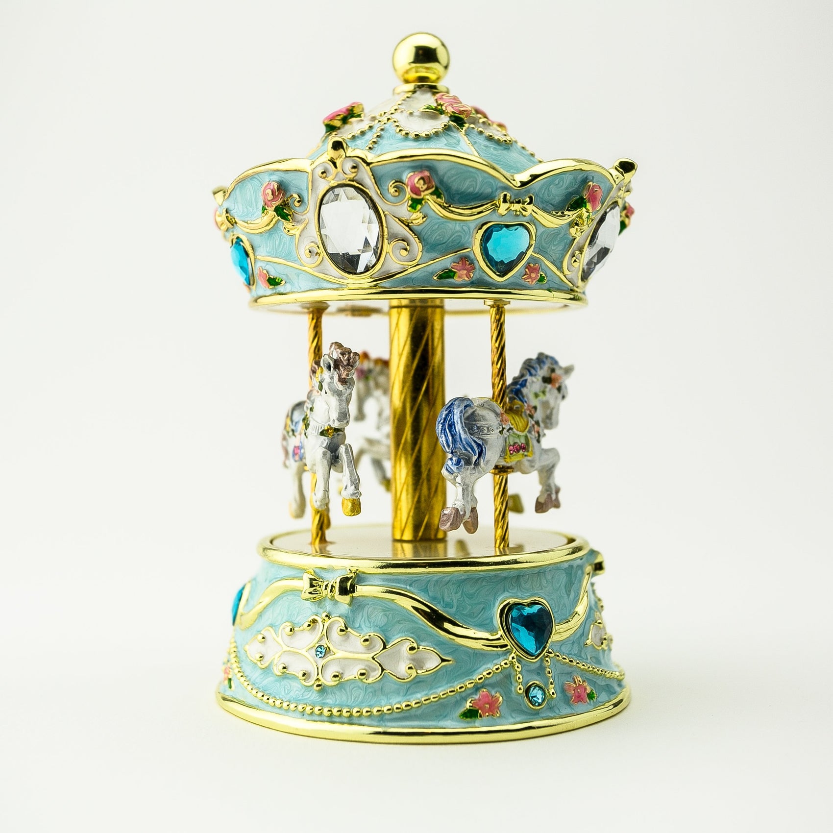 Blue Wind up Horse Carousel Faberge Egg