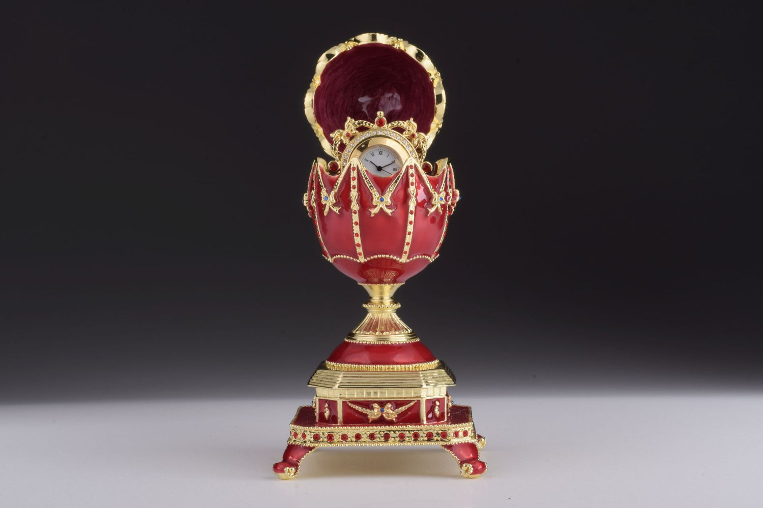 Red Faberge Egg with Clock Inside