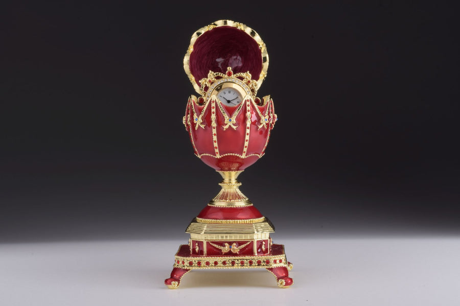 Red Faberge Egg with Clock Inside