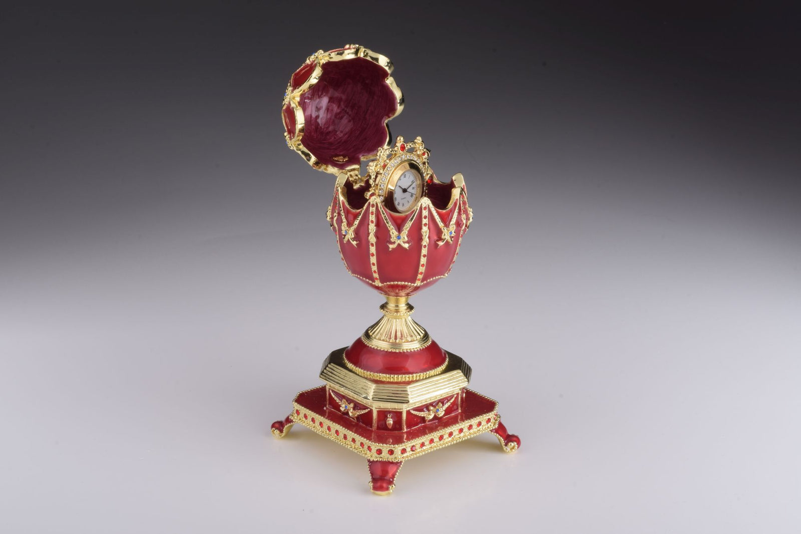 Red Faberge Egg with Clock Inside