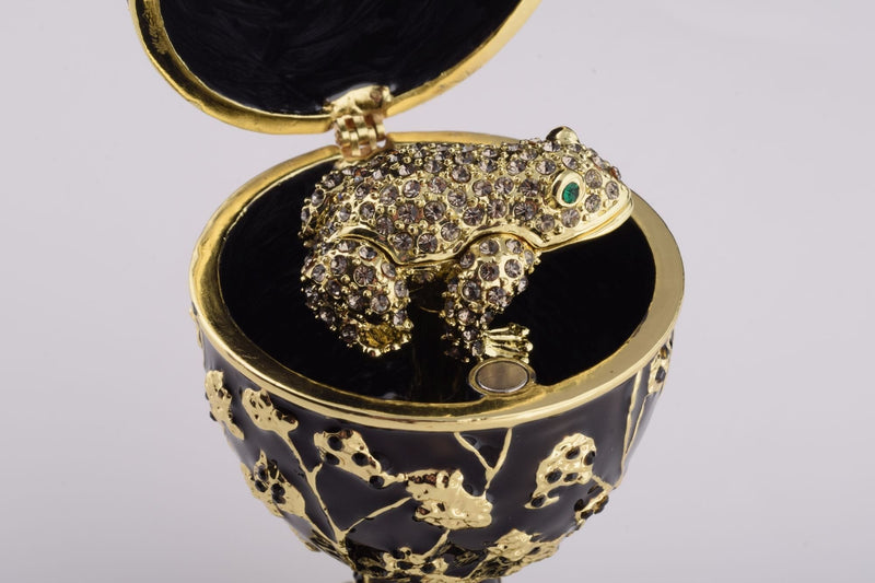 Black Faberge Egg with Silver Frog Surprise Inside