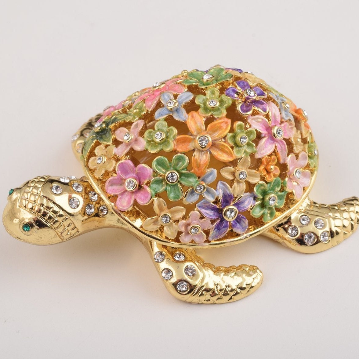 Gold Turtle with Colorful Flowers Trinket Box
