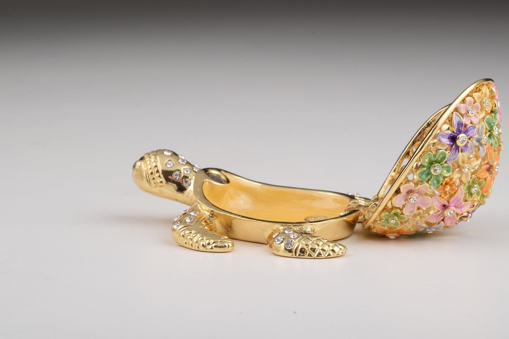 Gold Turtle with Colorful Flowers Trinket Box