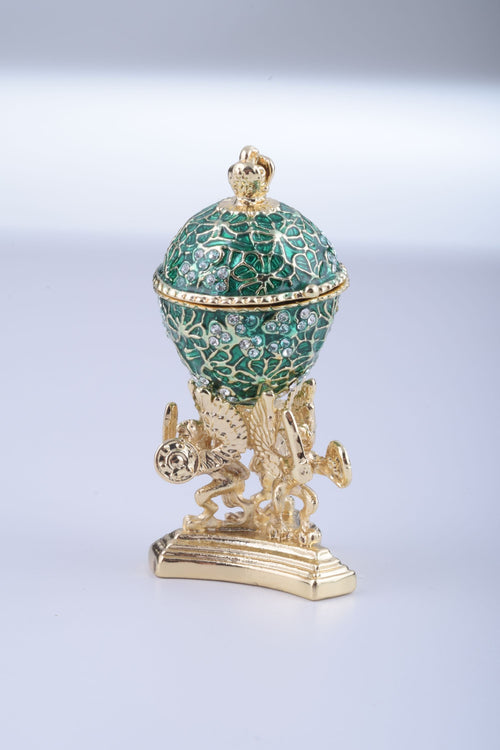 Green Faberge Egg with a Golden Frog Inside