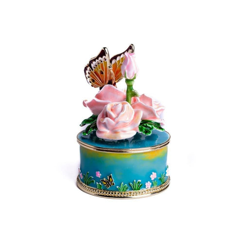 Pink Roses with Butterfly Music Box