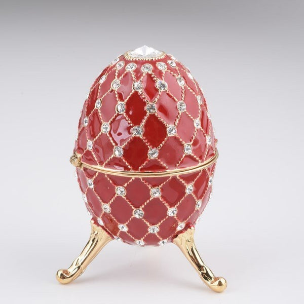 Red Faberge Egg Trinket Box Decorated with Swarovski Crystals