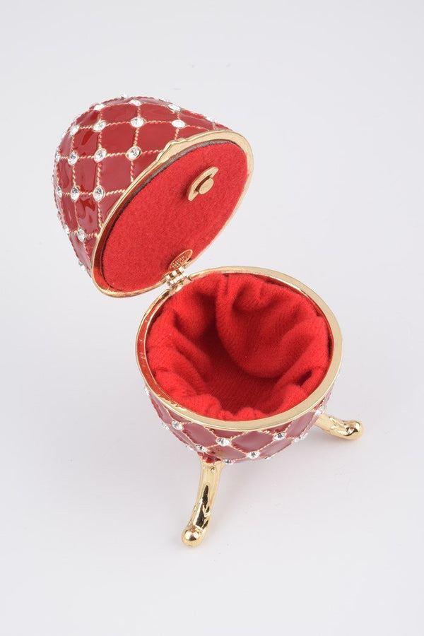 Red Faberge Egg Trinket Box Decorated with Swarovski Crystals