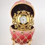 Red Faberge Egg with Gold Clock Inside