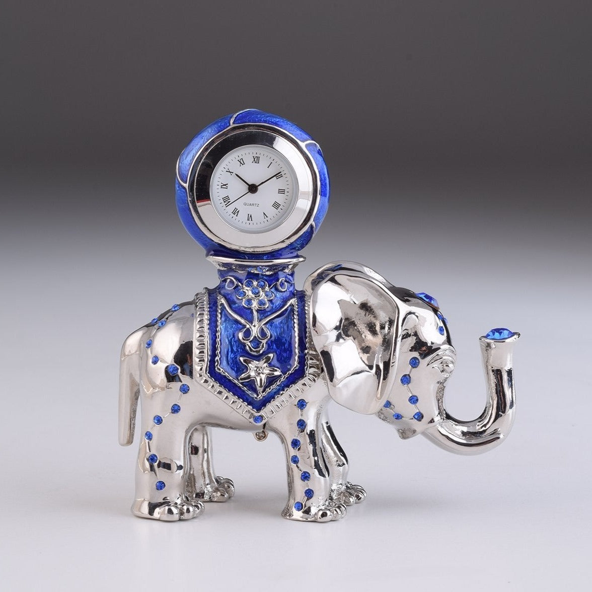 Silver Elephant with Clock