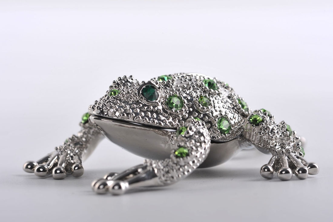 Silver Frog with Green Crystals