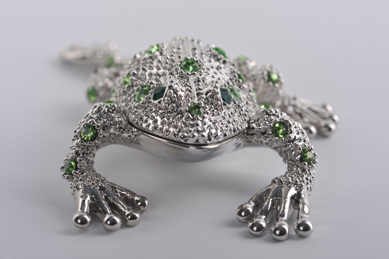 Silver Frog with Green Crystals
