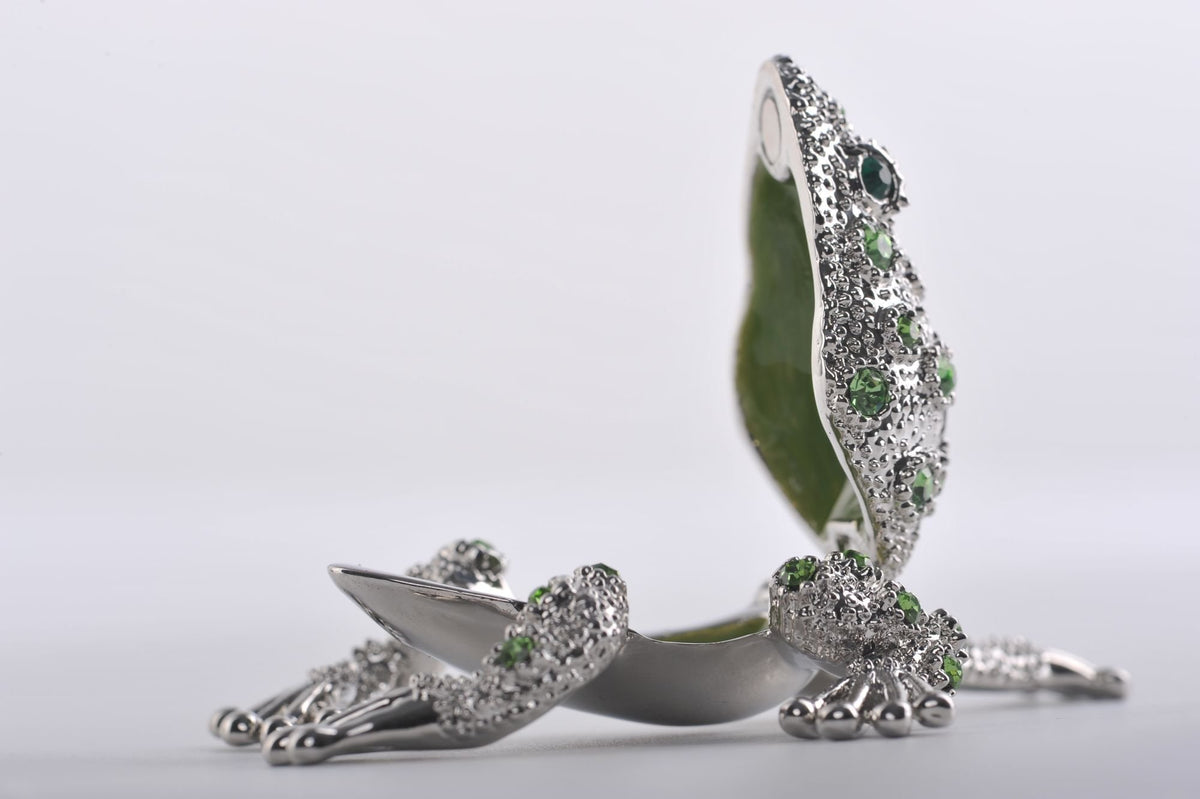 Silver Frog with Green Crystals