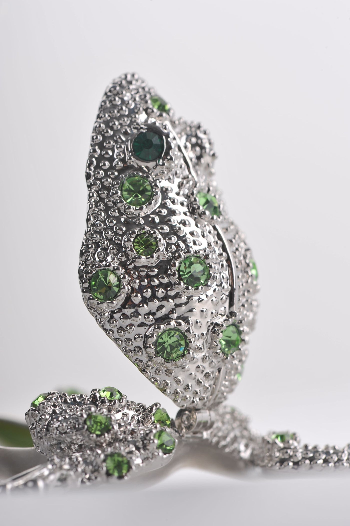 Silver Frog with Green Crystals