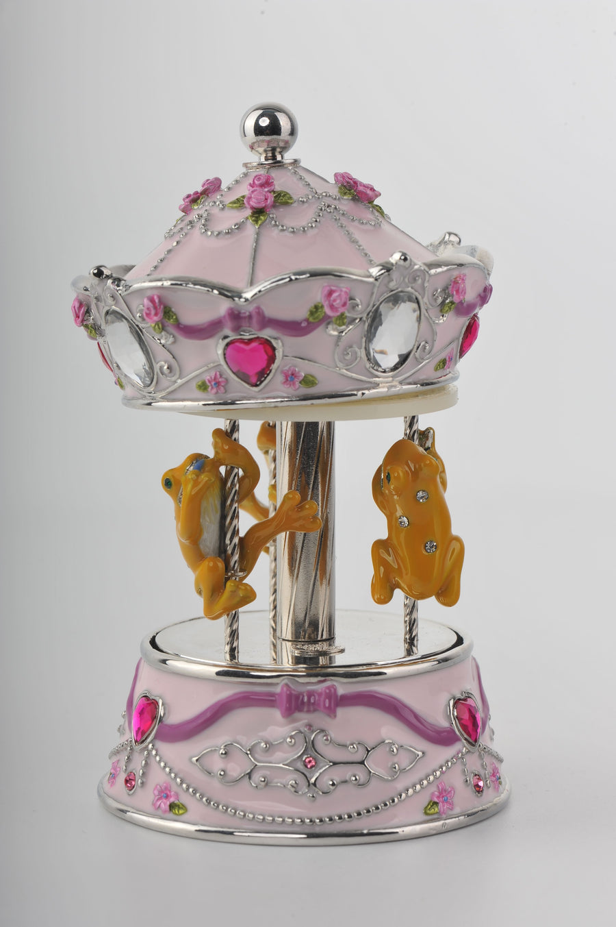 Spinning Music Playing Pink Carousel with Yellow Frogs