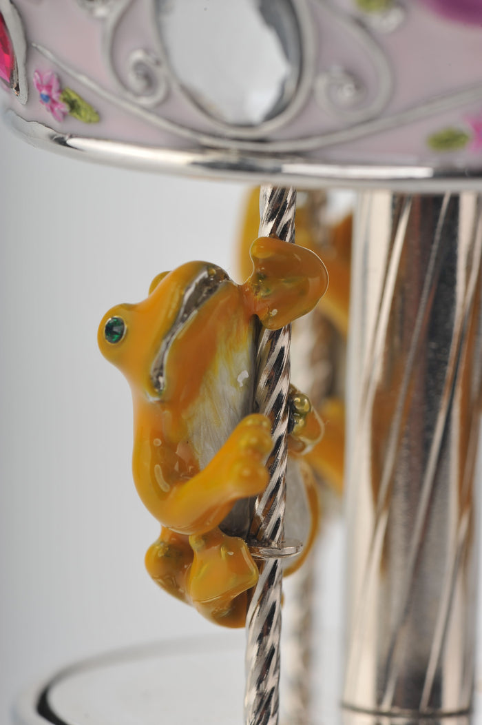 Spinning Music Playing Pink Carousel with Yellow Frogs