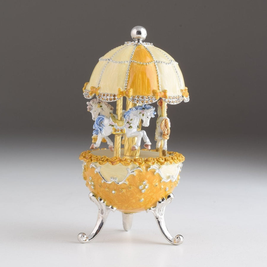 Yellow Faberge Egg Carousel Wind up Music Box
