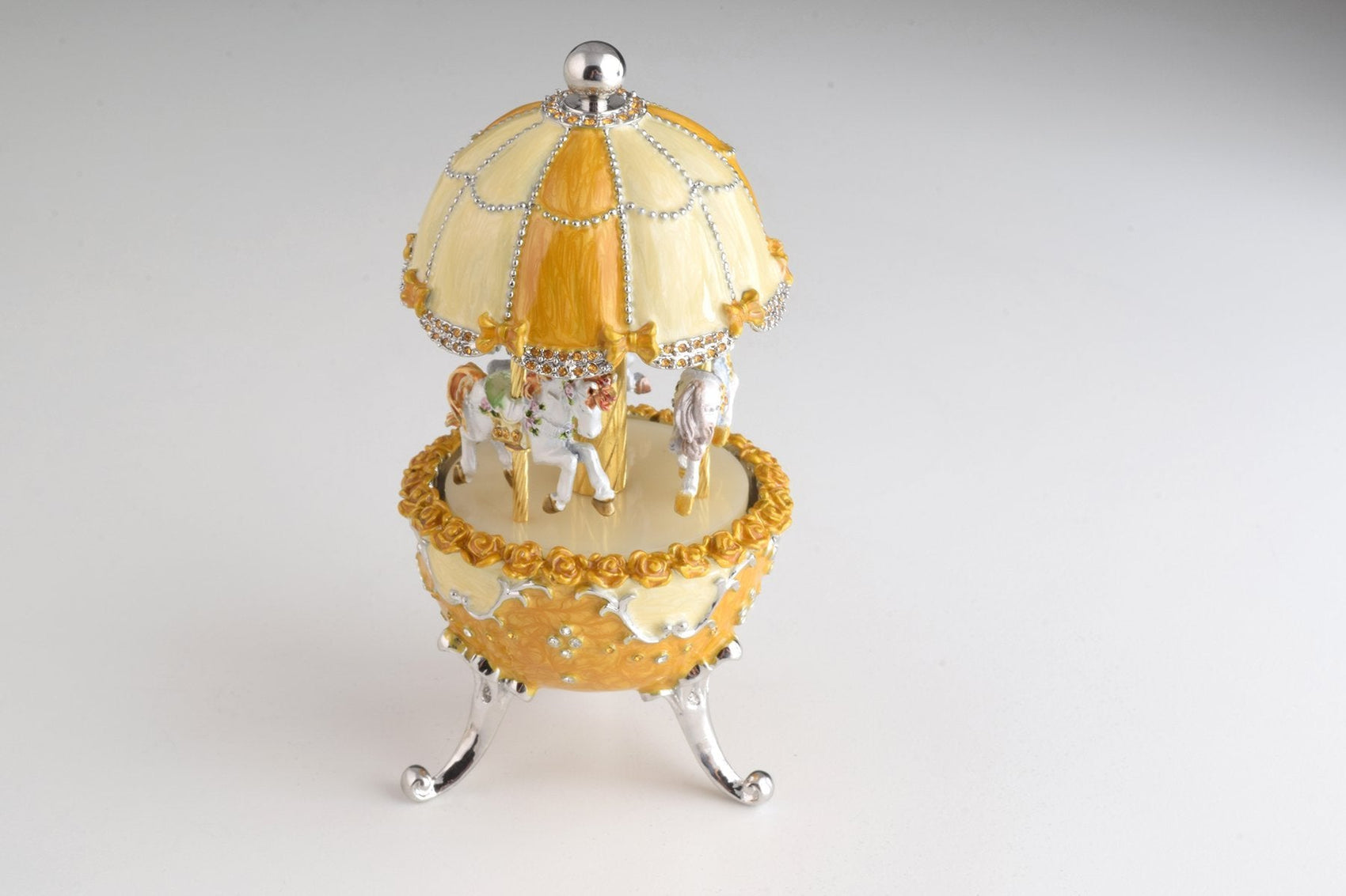 Yellow Faberge Egg Carousel Wind up Music Box