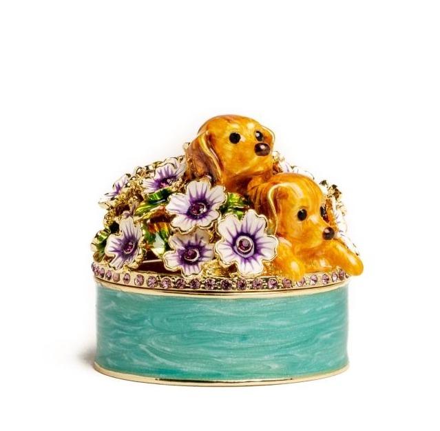 Cute Puppies and Flowers Trinket Box